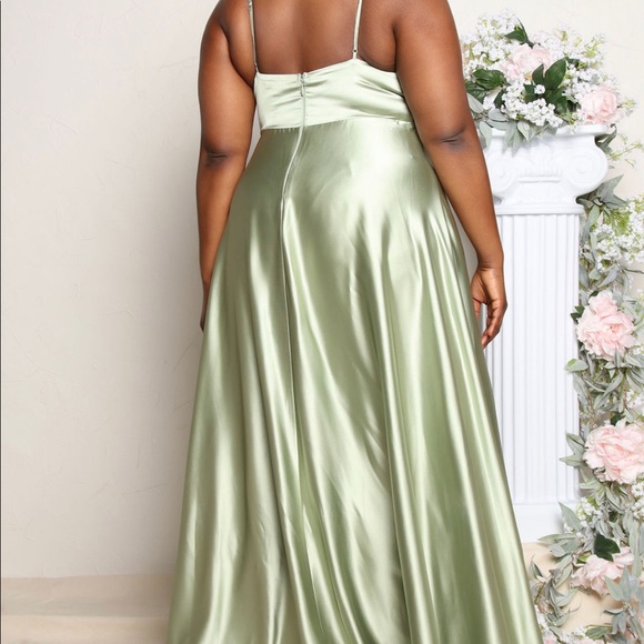 Fashion Nova | Dresses | Nwt Beautiful Sage Green Satin Maxi Gown ...